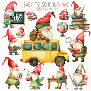 Back to School Gnome Clipart. Teacher Gnome Watercolor Clipart, First ...