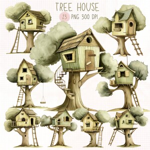 Watercolor Treehouse Clipart, Nursery Art PNG (digital Download) - Etsy