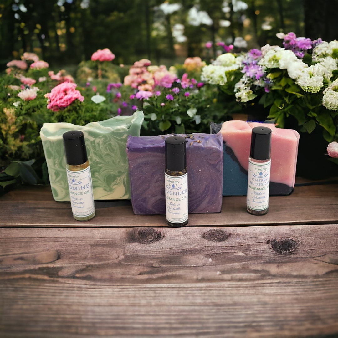 Floral Soap & Fragrance Oil Gift Set, Lavender, Cherry Blossom, Jasmine ...