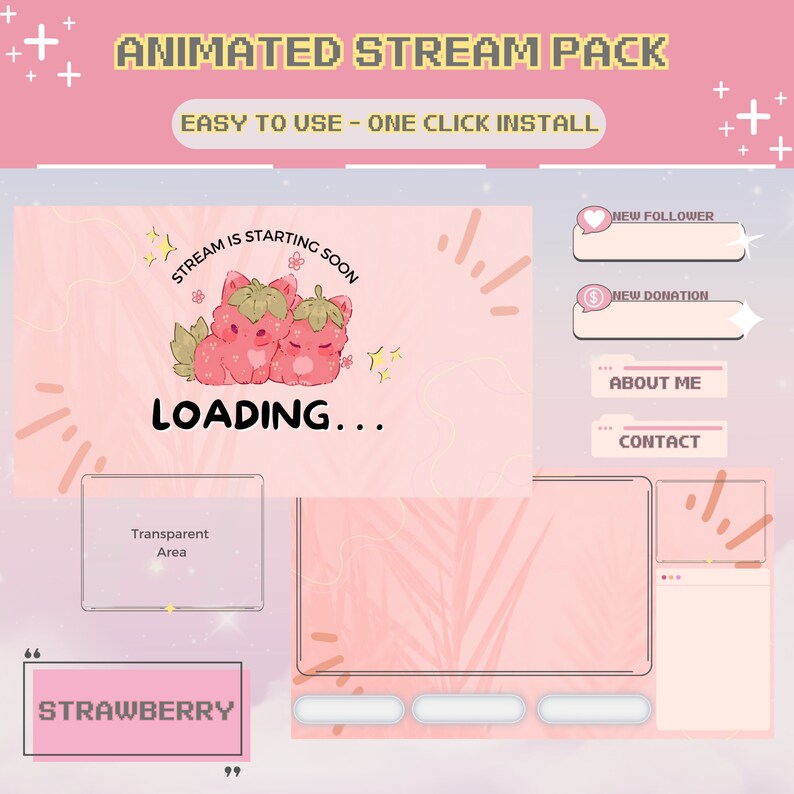 Animated Stream Overlay Package for Twitch/pink Theme/cute Cats Cozy ...