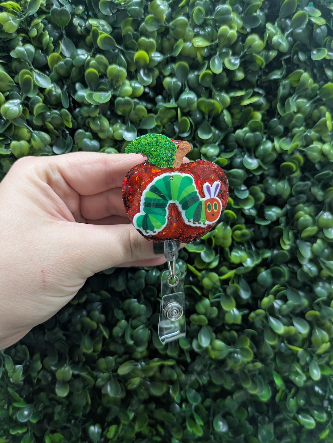 Hungry Caterpillar Apple Badge Reel, Teacher ID Tag Holder Gift - Etsy
