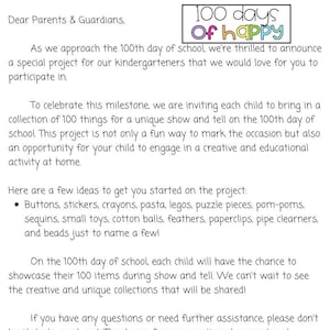 100th Day of School Project: Parent Letter & Activities (editable Canva ...