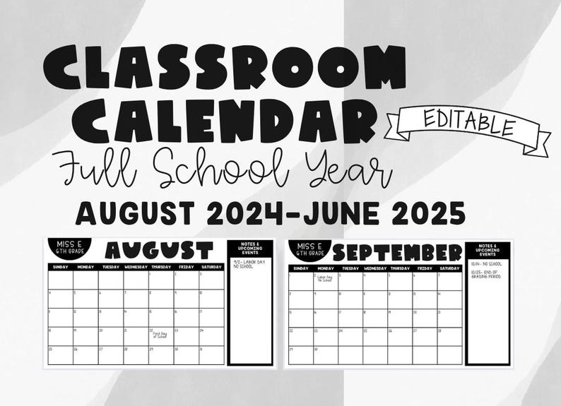 Classroom Calendar Editable Canva Template Classroom Teacher Black ...