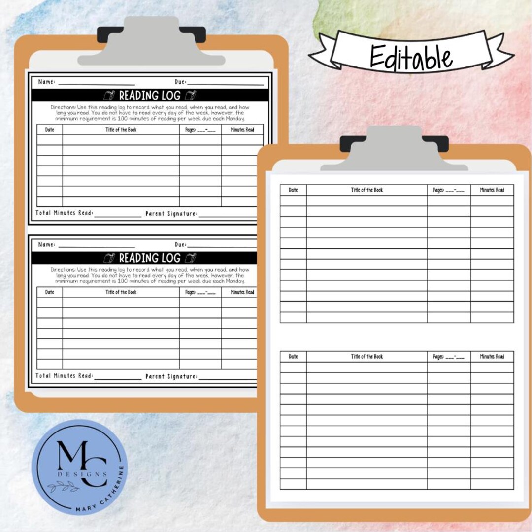 Editable Reading Log Template | Canva Classroom Reading Tracker ...