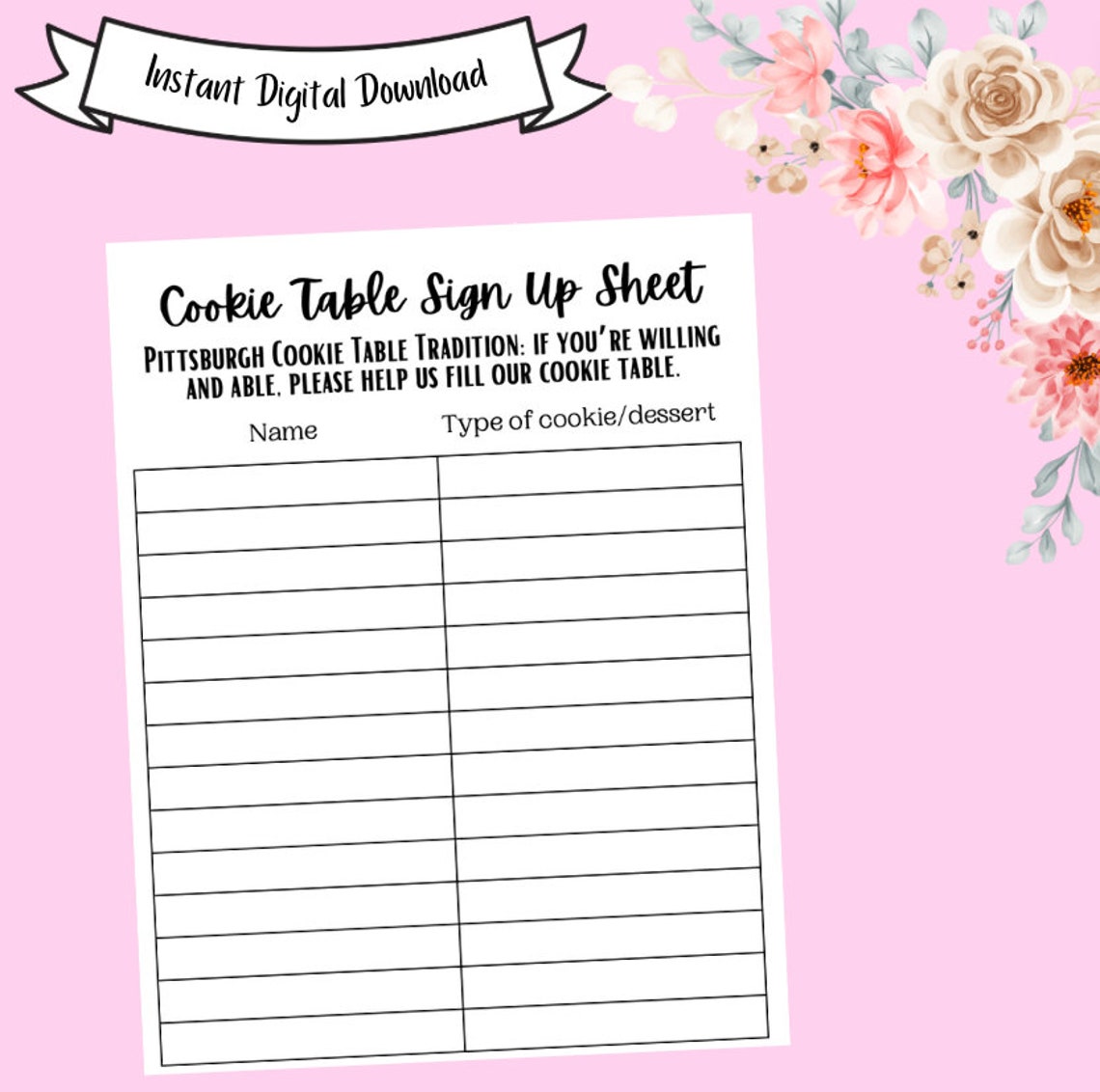 Wedding Cookie Table Sign-up Sheet: Printable Sign (digital Download ...