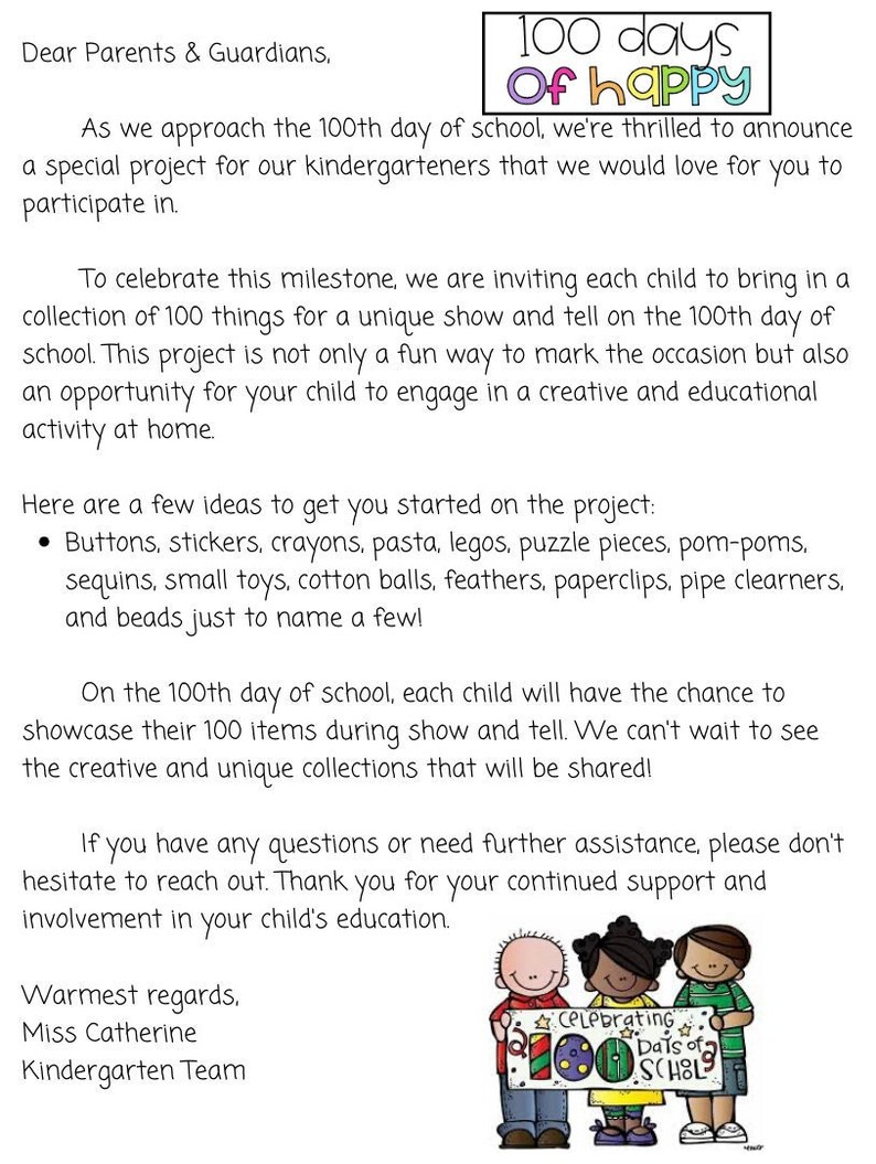 100th Day of School Project: Parent Letter & Activities (editable Canva ...