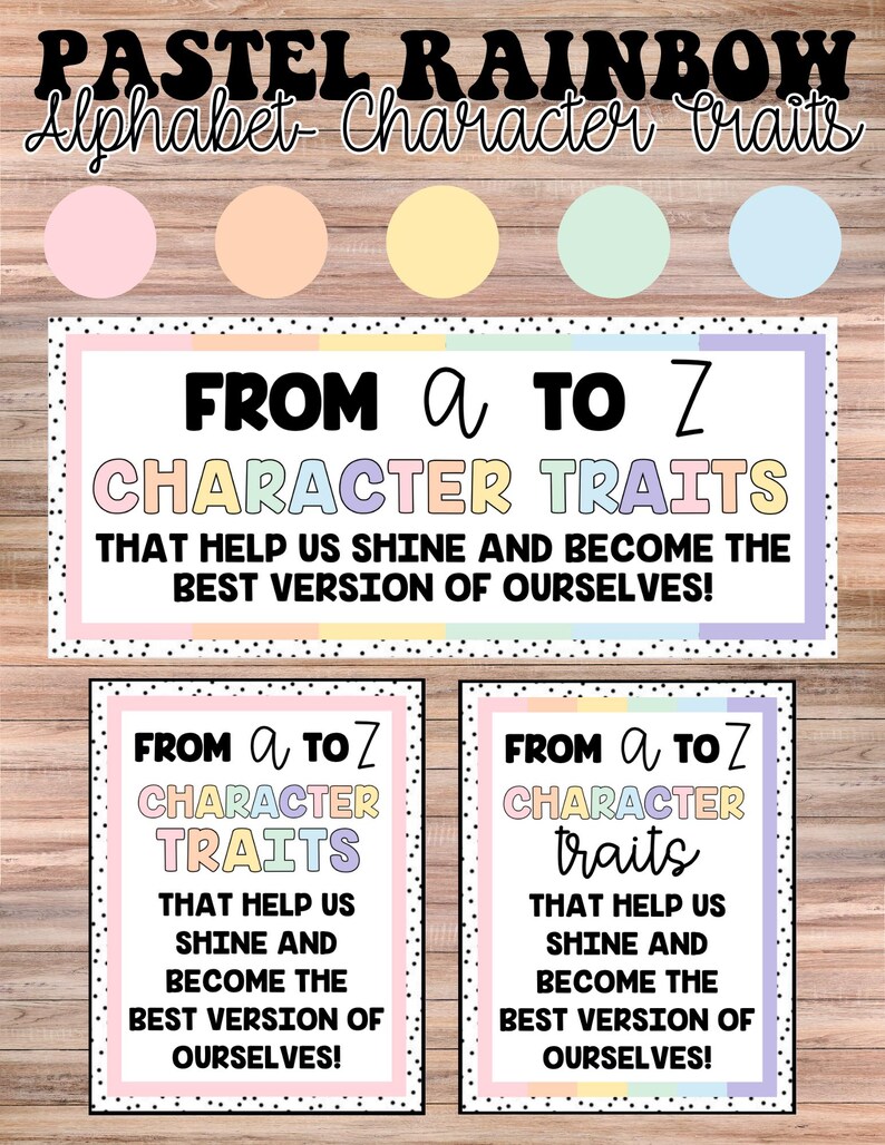 Pastel Rainbow Character Traits Alphabet Posters: Classroom Decor (PDF ...