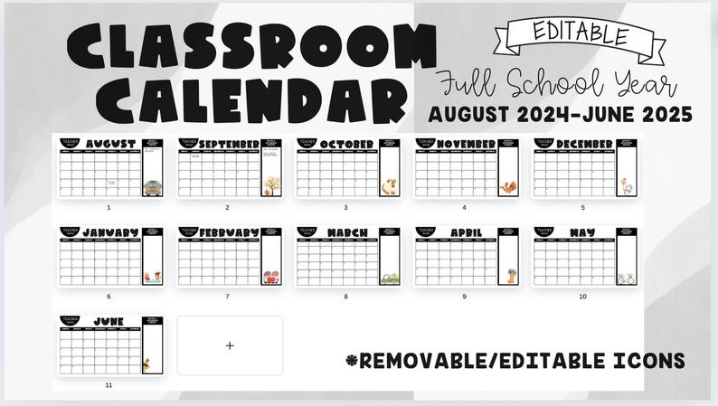 Classroom Calendar Editable Canva Template Classroom Teacher Black ...