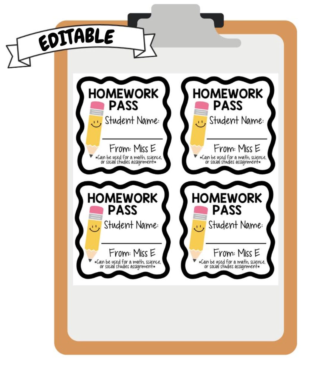 Editable Homework Pass Canva Template: Classroom Reward (digital ...