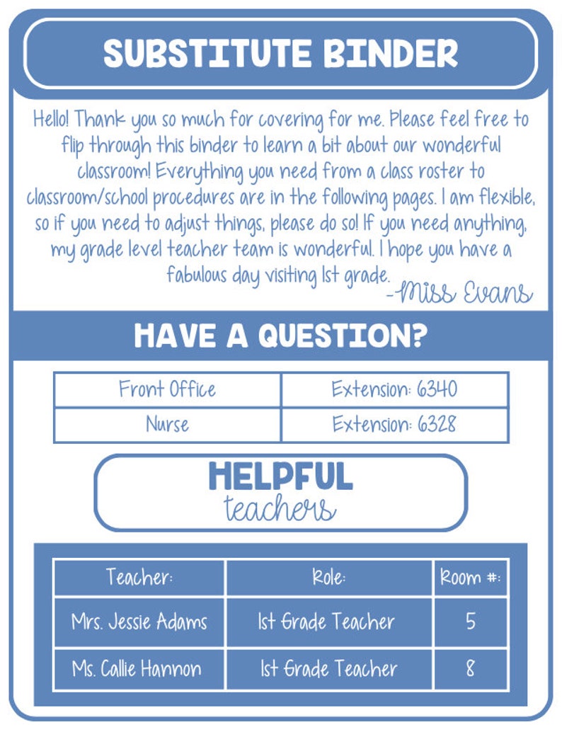 Substitute Teacher Binder Template | Completely Customizable | Cute Teacher Substitute Plans ...