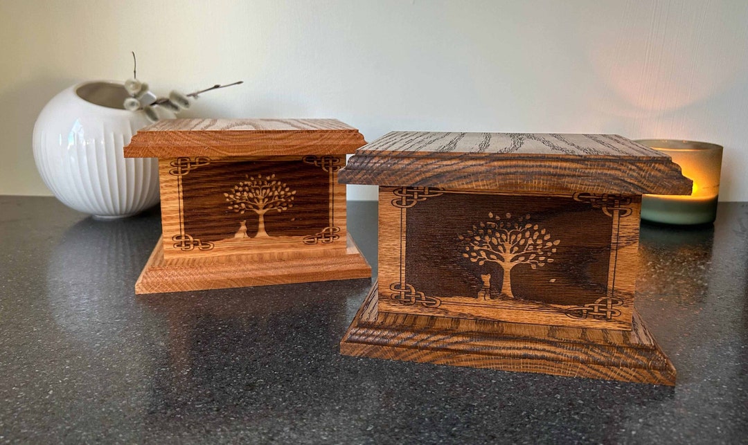 Handcrafted Red Oak Pet Memorial Urn Unique Wooden Remembrance Box for ...
