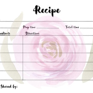 Watercolor Flower Recipe Cards - Etsy