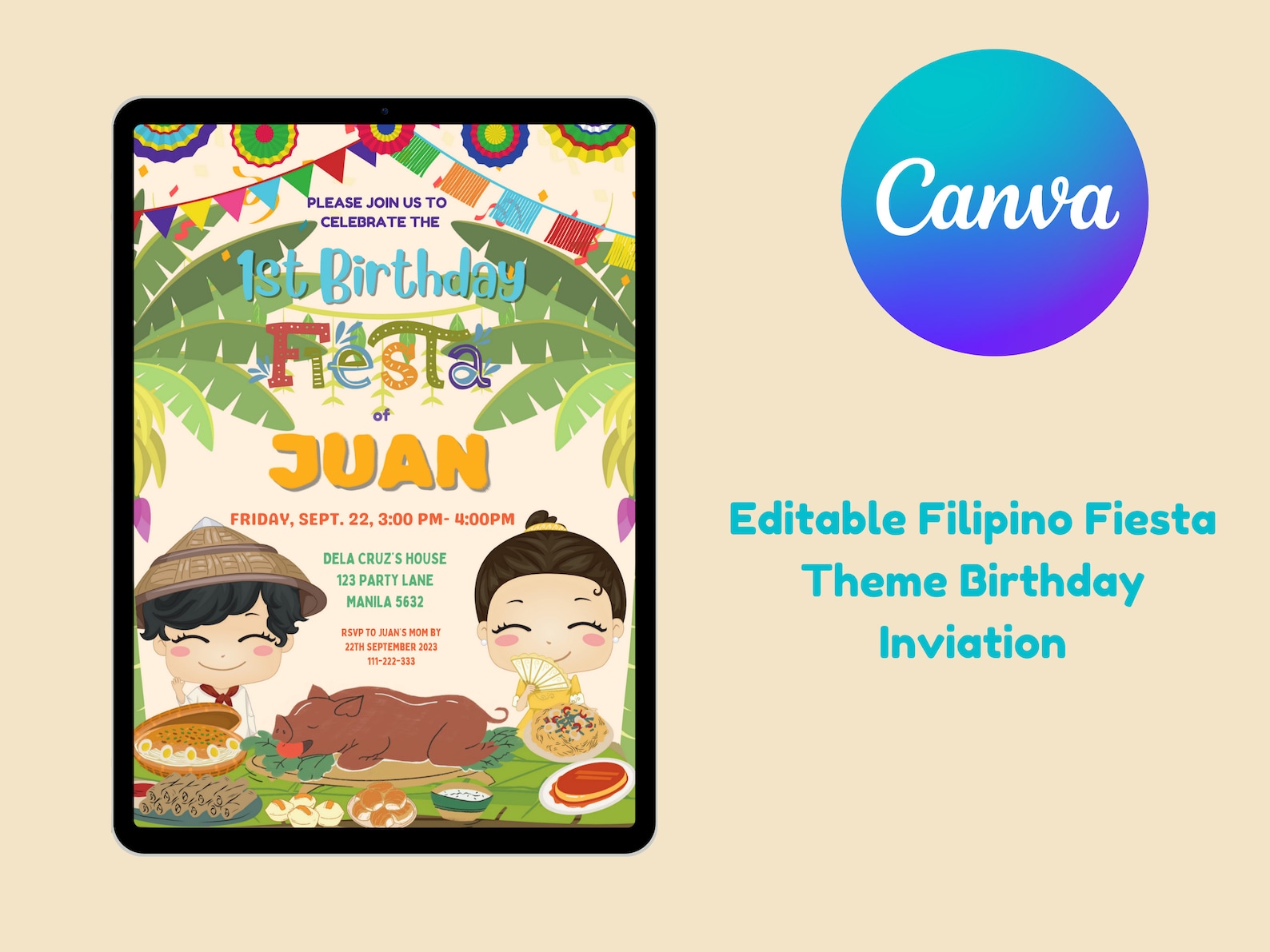 Editable Filipino Fiesta Theme Birthday Invitation | Canva | Filipino ...