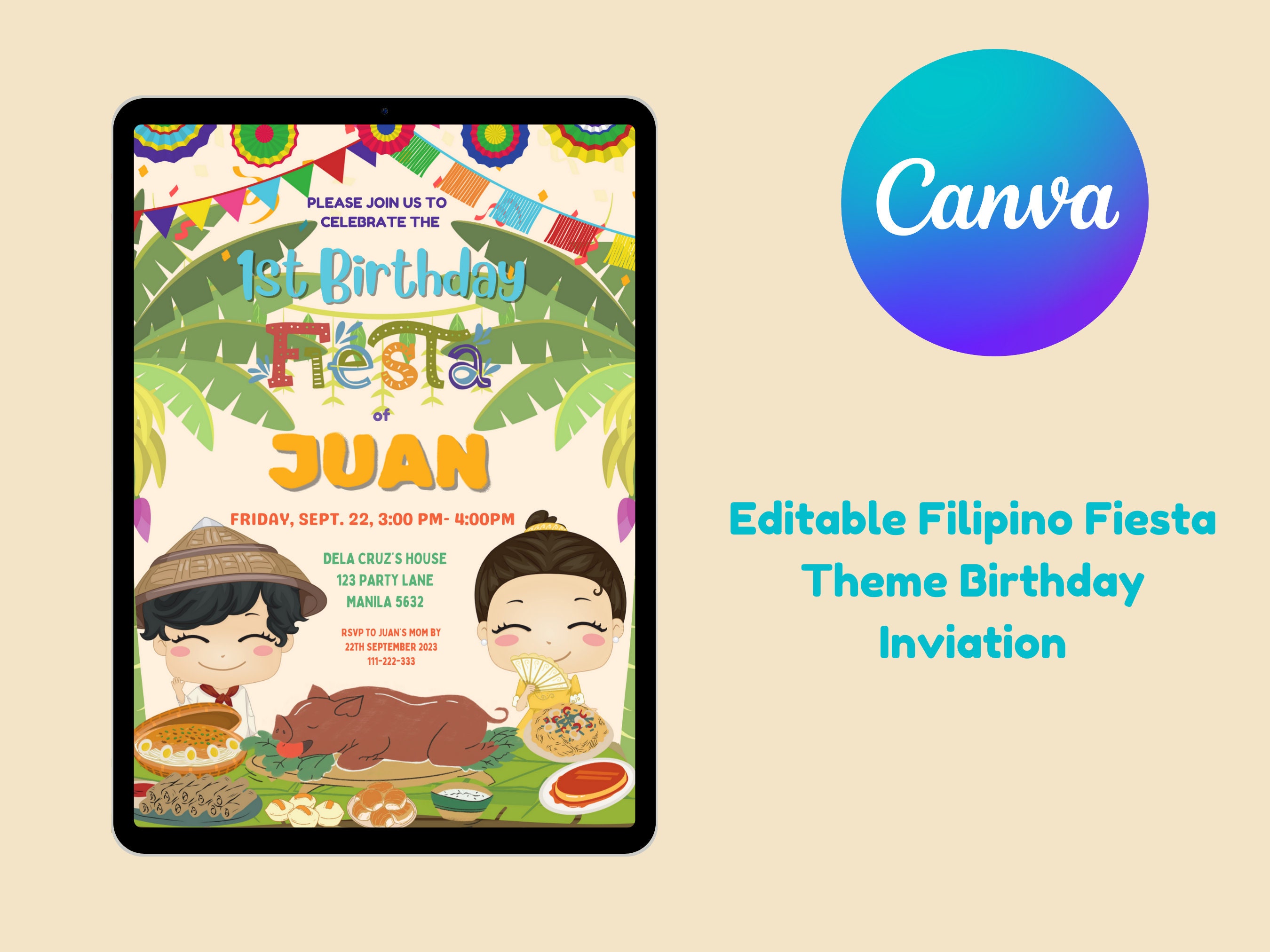 Editable Filipino Fiesta Theme Birthday Invitation | Canva | Filipino ...