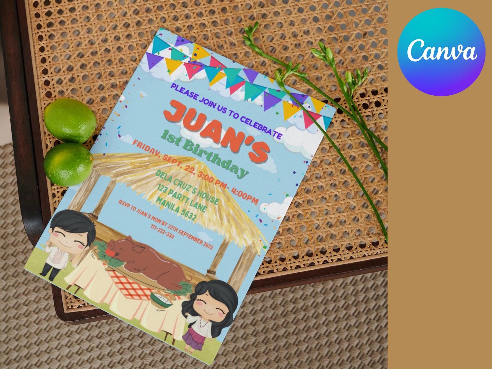Editable Filipino Fiesta Theme Birthday Invitation | Canva | Filipino ...