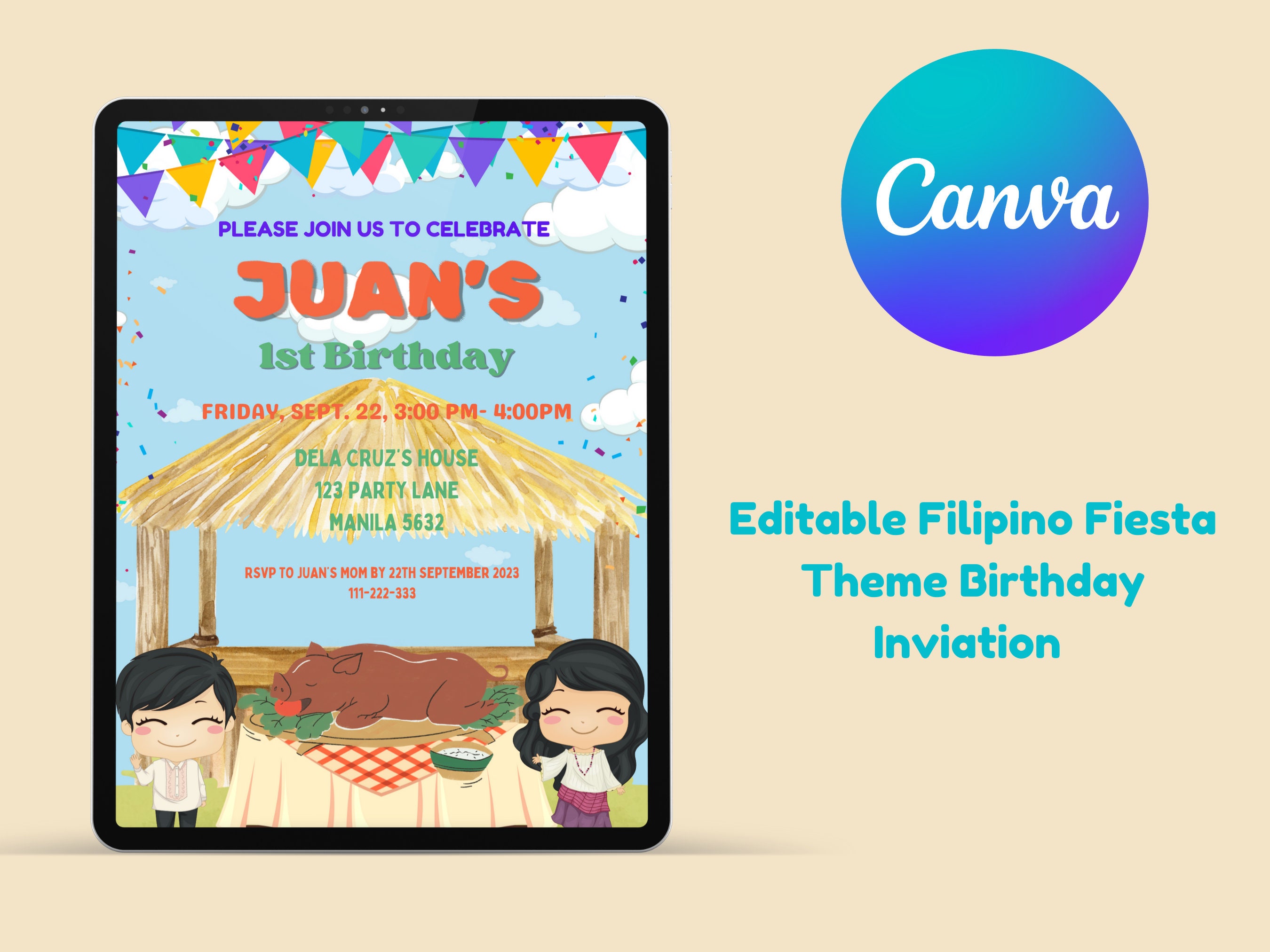 Editable Filipino Fiesta Theme Birthday Invitation | Canva | Filipino ...