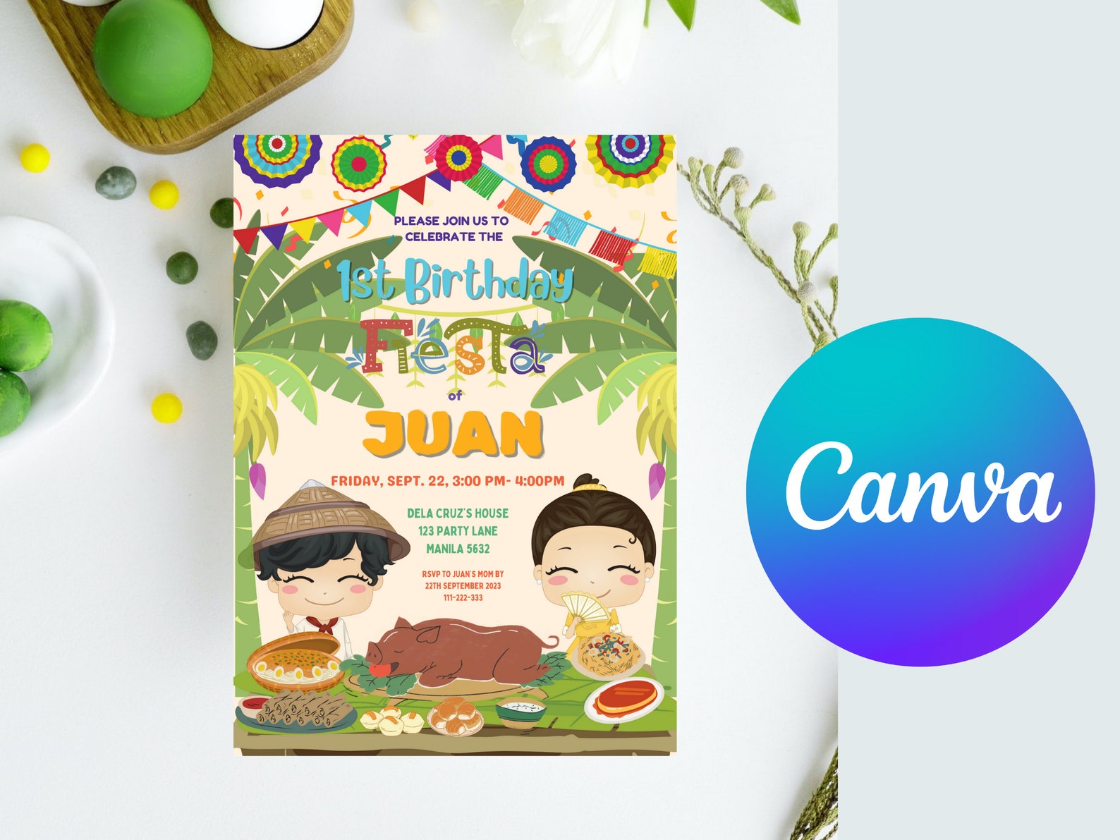 Editable Filipino Fiesta Theme Birthday Invitation | Canva | Filipino ...