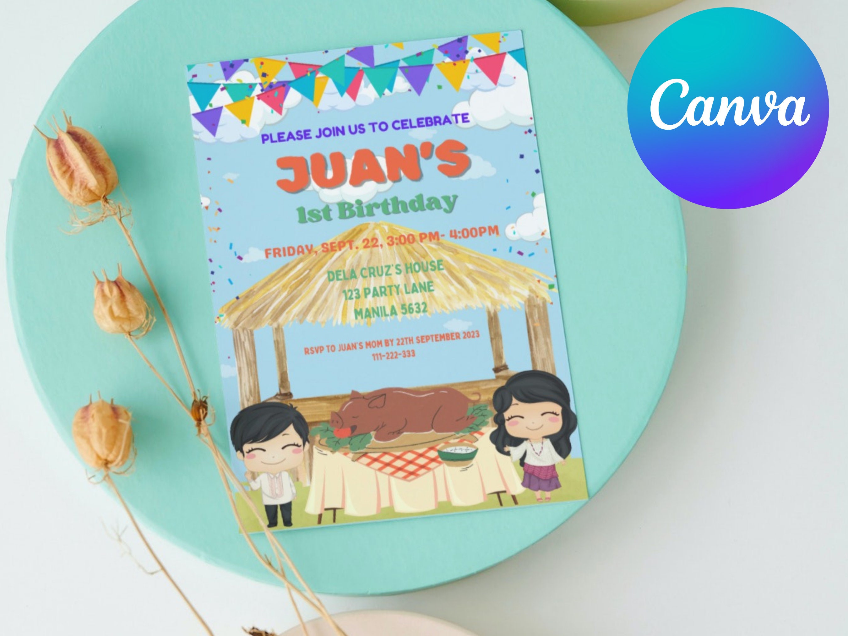 Editable Filipino Fiesta Theme Birthday Invitation | Canva | Filipino ...