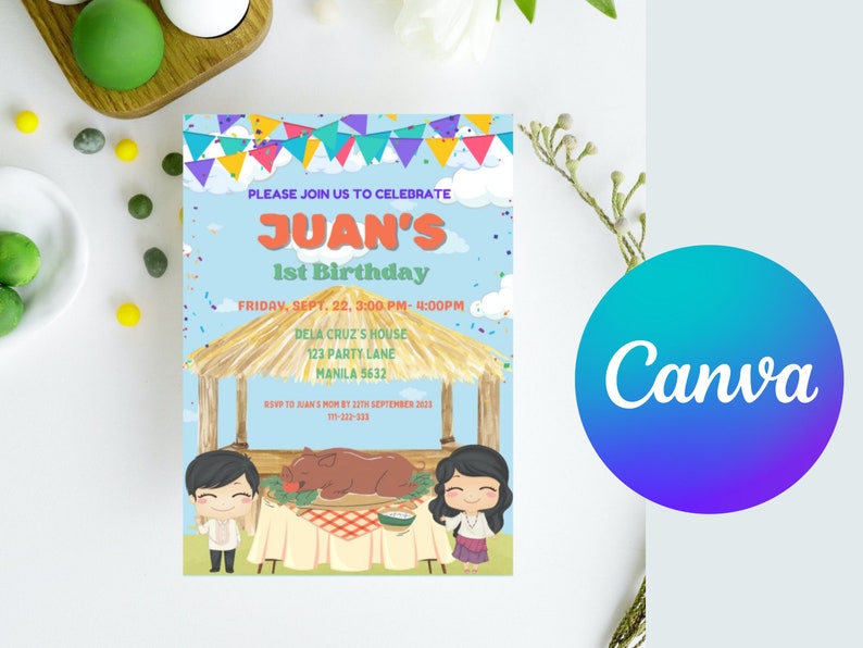 Editable Filipino Fiesta Theme Birthday Invitation | Canva | Filipino ...