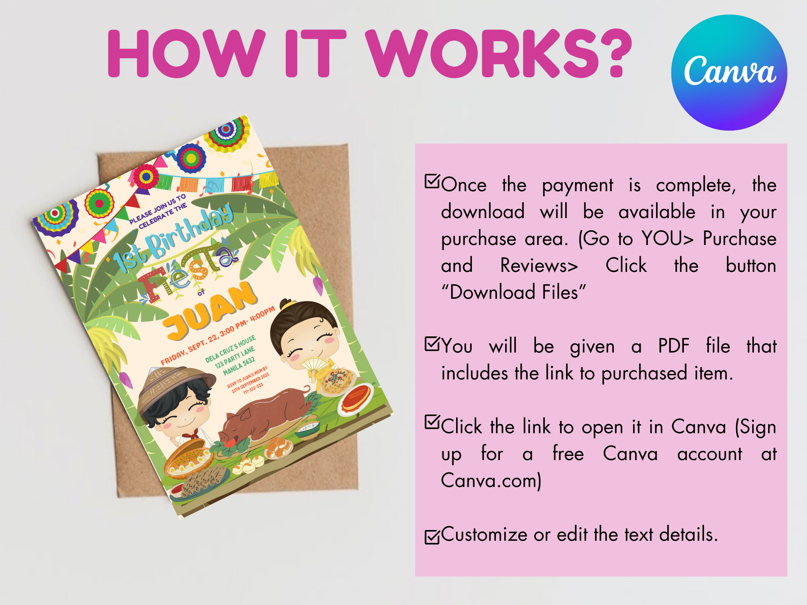 Editable Filipino Fiesta Theme Birthday Invitation | Canva | Filipino ...