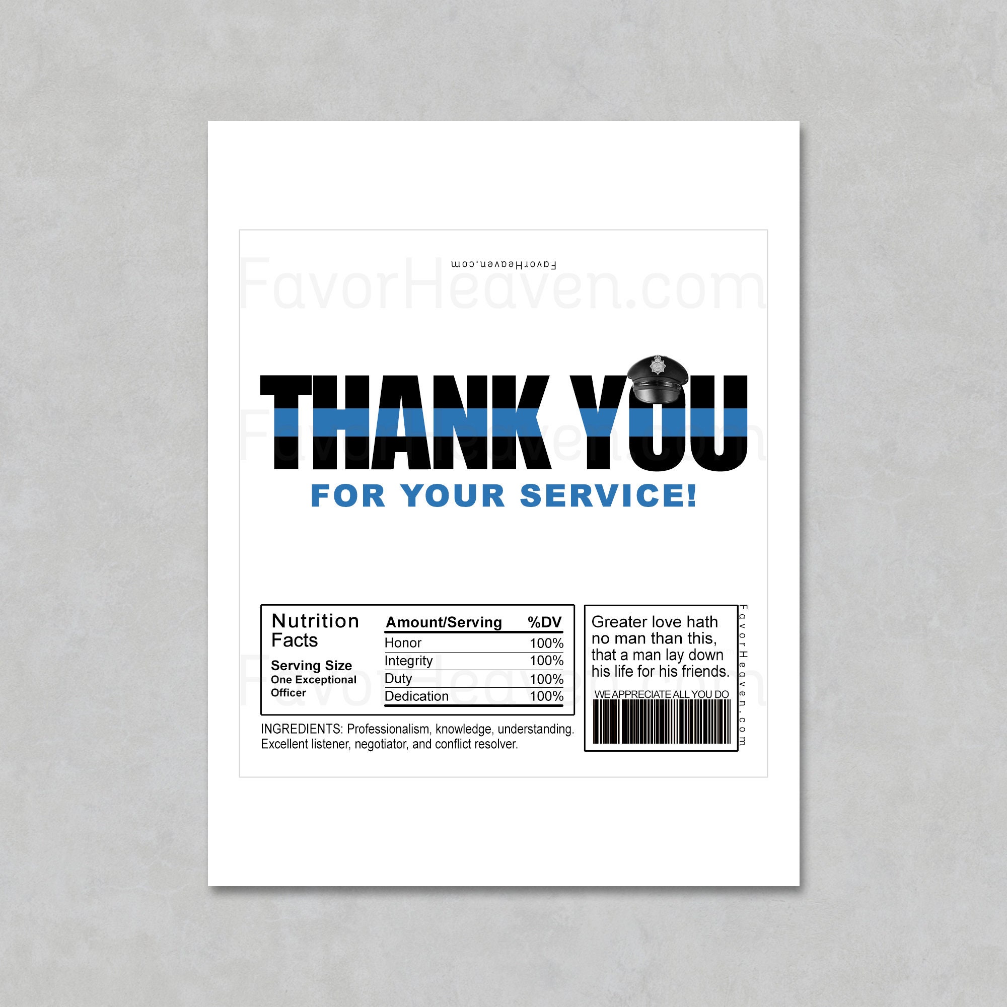 POLICE OFFICER THANK You Thin Blue Line Digital Download Printable ...