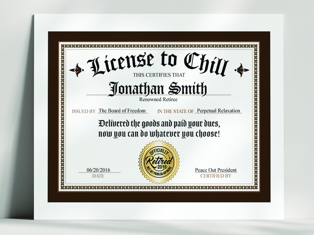 License to Chill Retirement PRINTABLE | DIGITAL FILE | Personalized ...