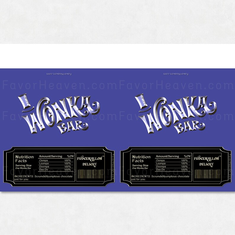DIGITAL DOWNLOAD Printable Willy Wonka Candy Bar Wrappers Gift ...