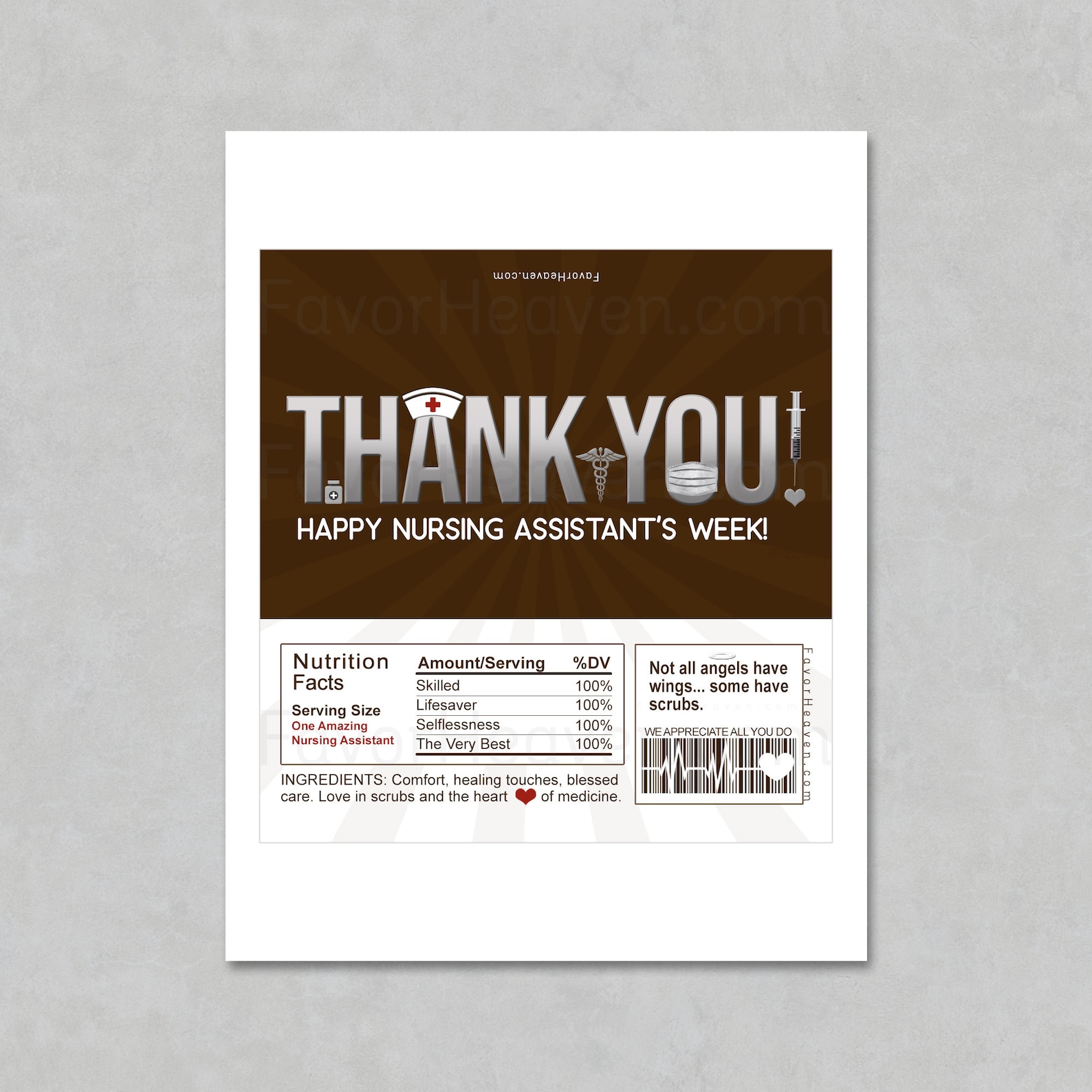 HNA Nursing Assistant Appreciation Bar Digital Download Candy Bar ...