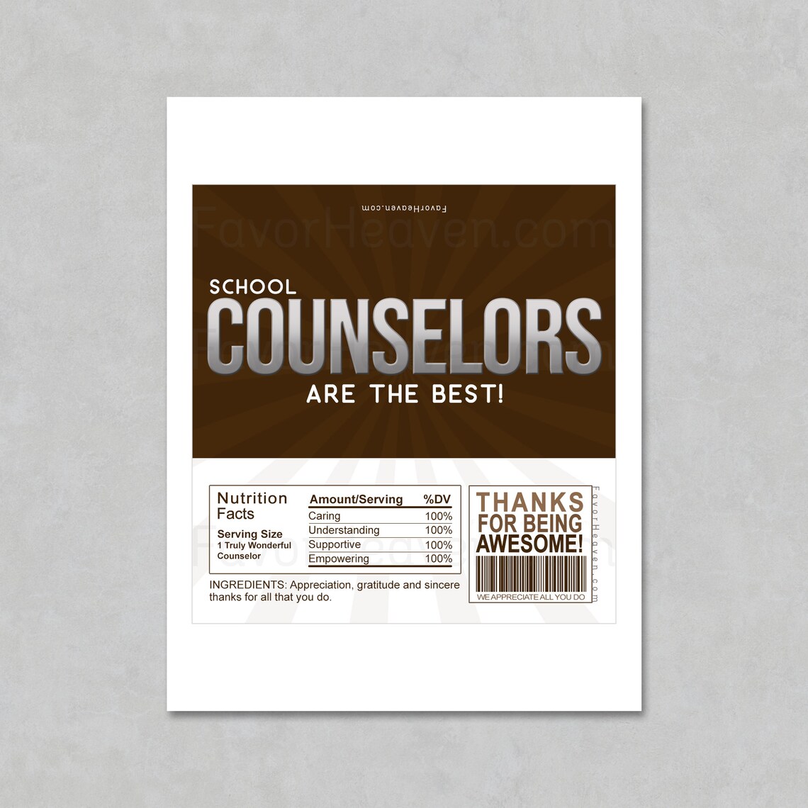 SCHOOL COUNSELOR THANK You Instant Download Printable Chocolate Candy ...