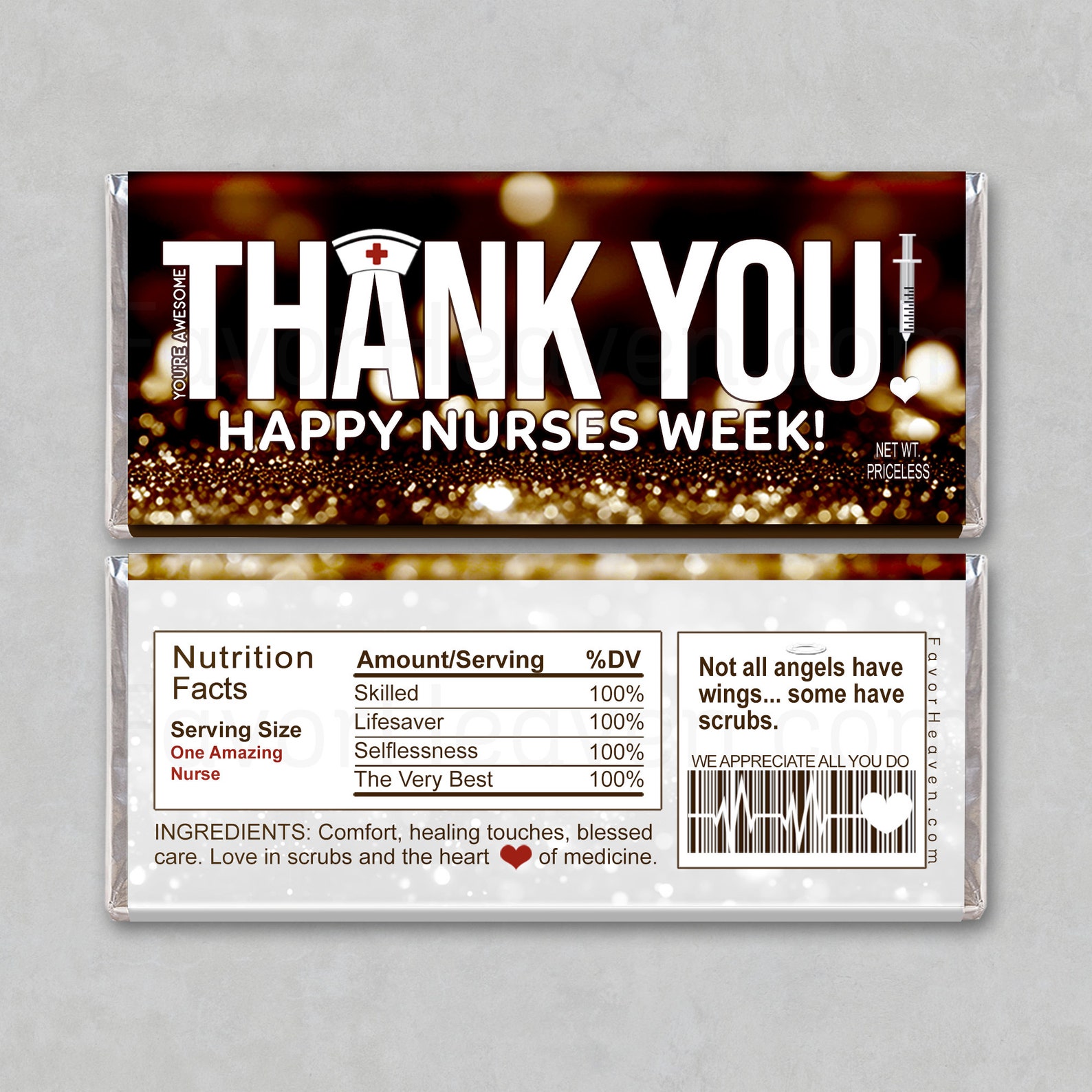 NURSE THANK YOU Digital Download Printable Appreciation Chocolate Candy ...