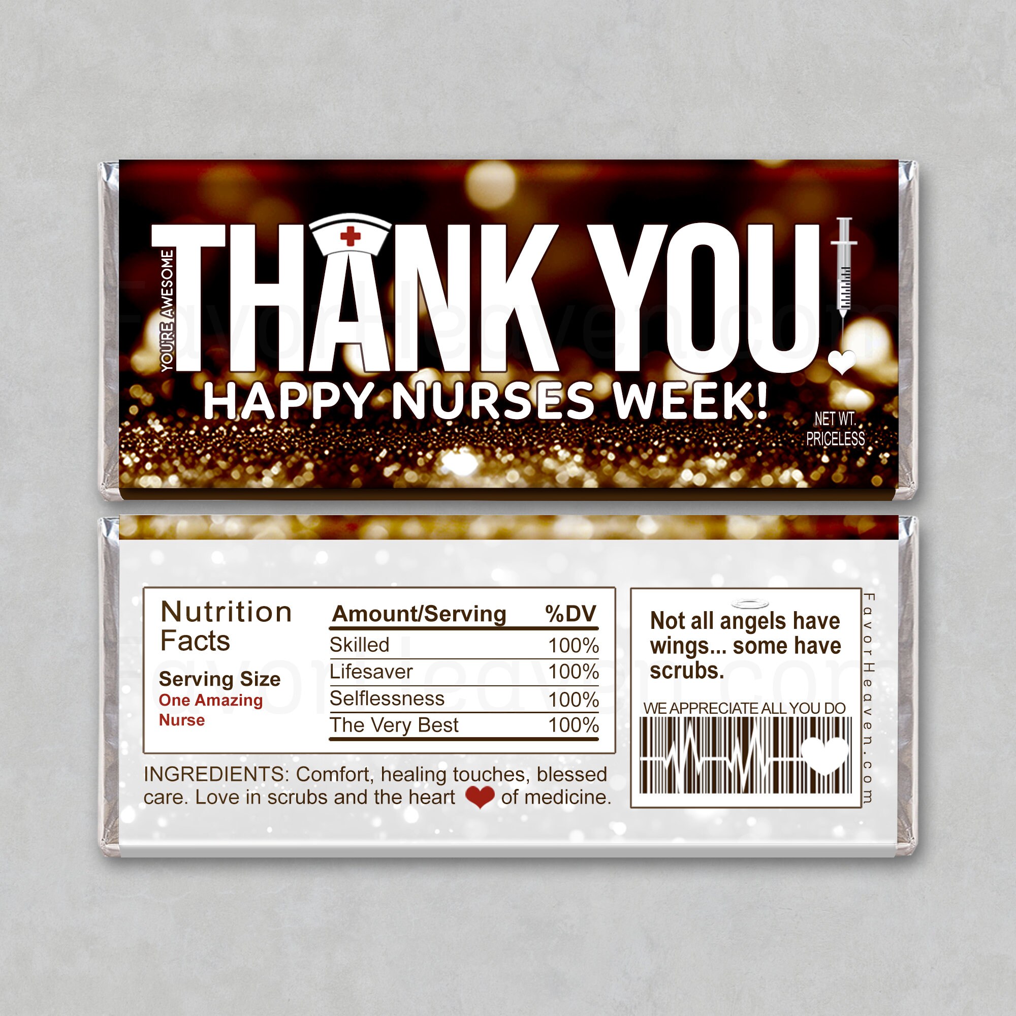 NURSE THANK YOU Digital Download Printable Appreciation Chocolate Candy ...
