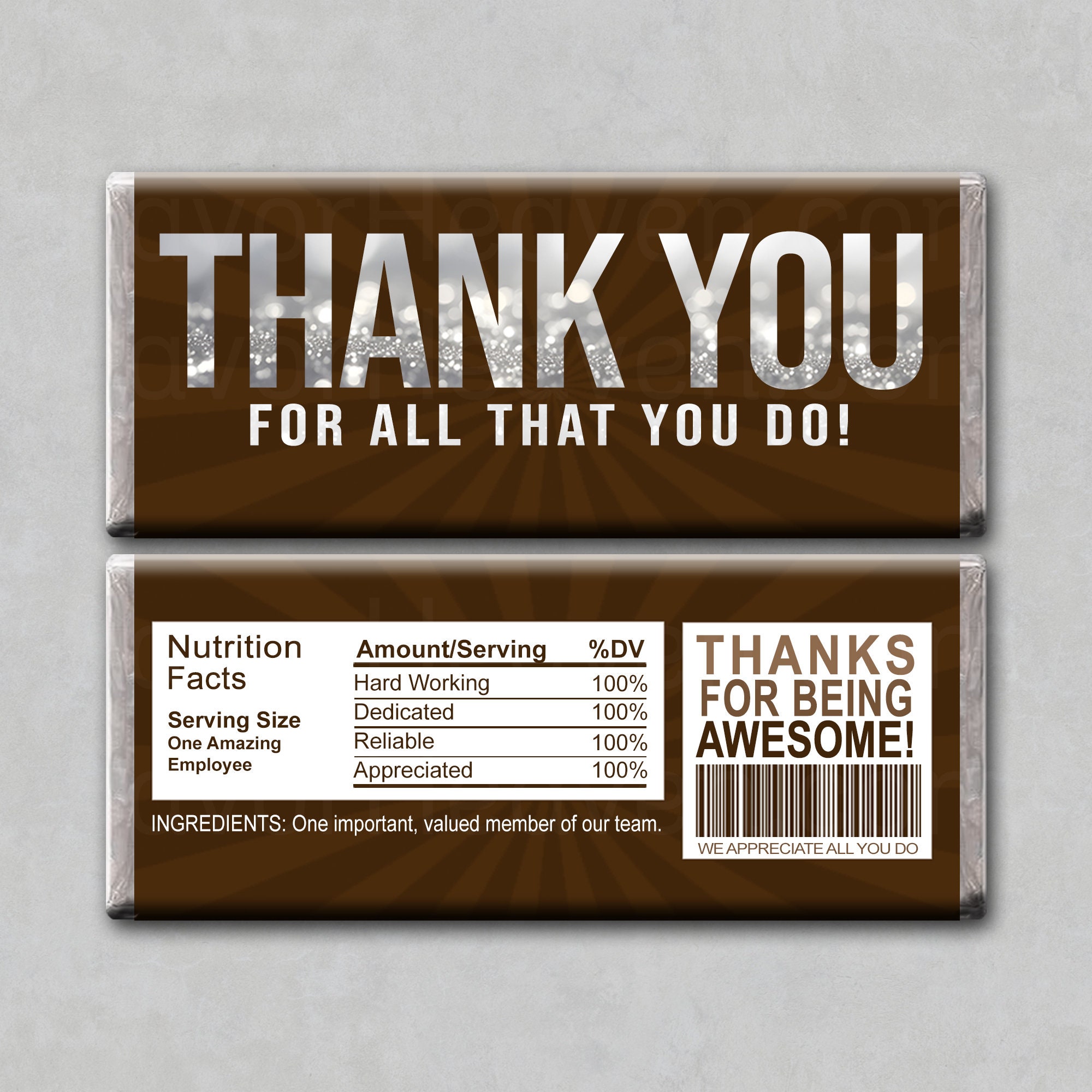 EMPLOYEE APPRECIATION THANK You Instant Download Printable Chocolate ...