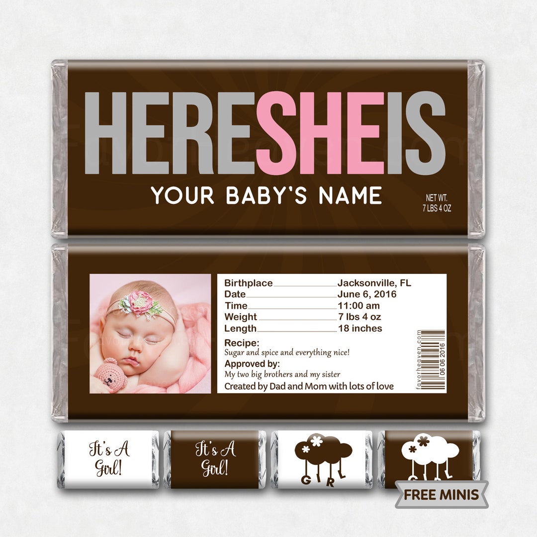 BIRTH ANNOUNCEMENT Personalized Custom Digital Printable Chocolate ...