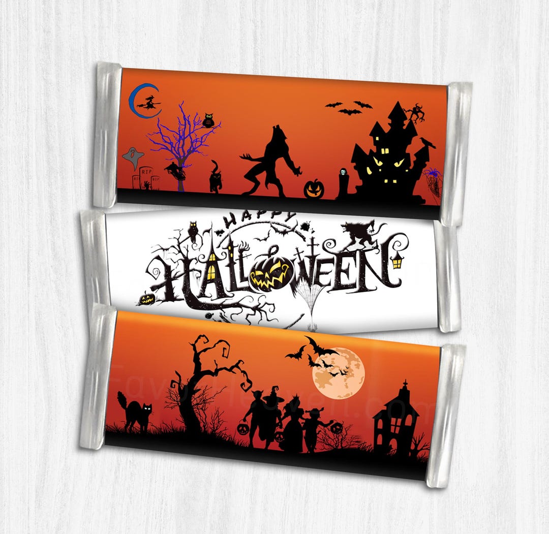 6 Digital Download Printable Halloween Chocolate Candy Bar Wrappers ...
