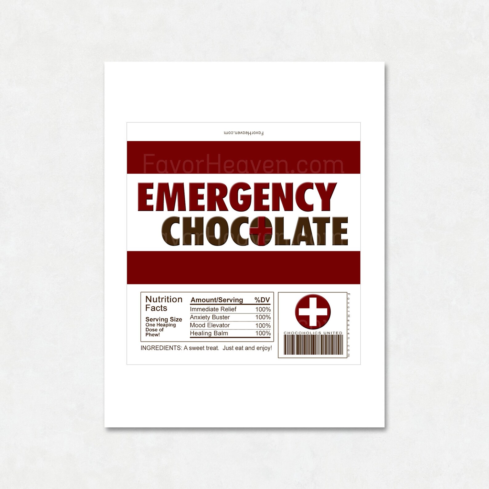 EMERGENCY CHOCOLATE Instant Download Printable Chocolate Candy Bar ...