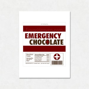 EMERGENCY CHOCOLATE Instant Download Printable Chocolate Candy Bar ...