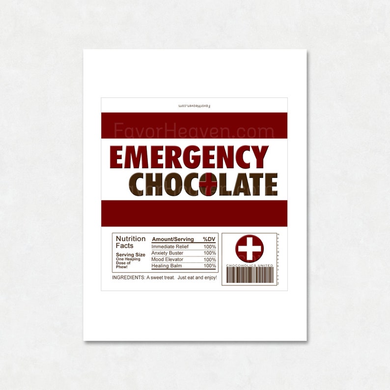 EMERGENCY CHOCOLATE Instant Download Printable Chocolate Candy Bar ...