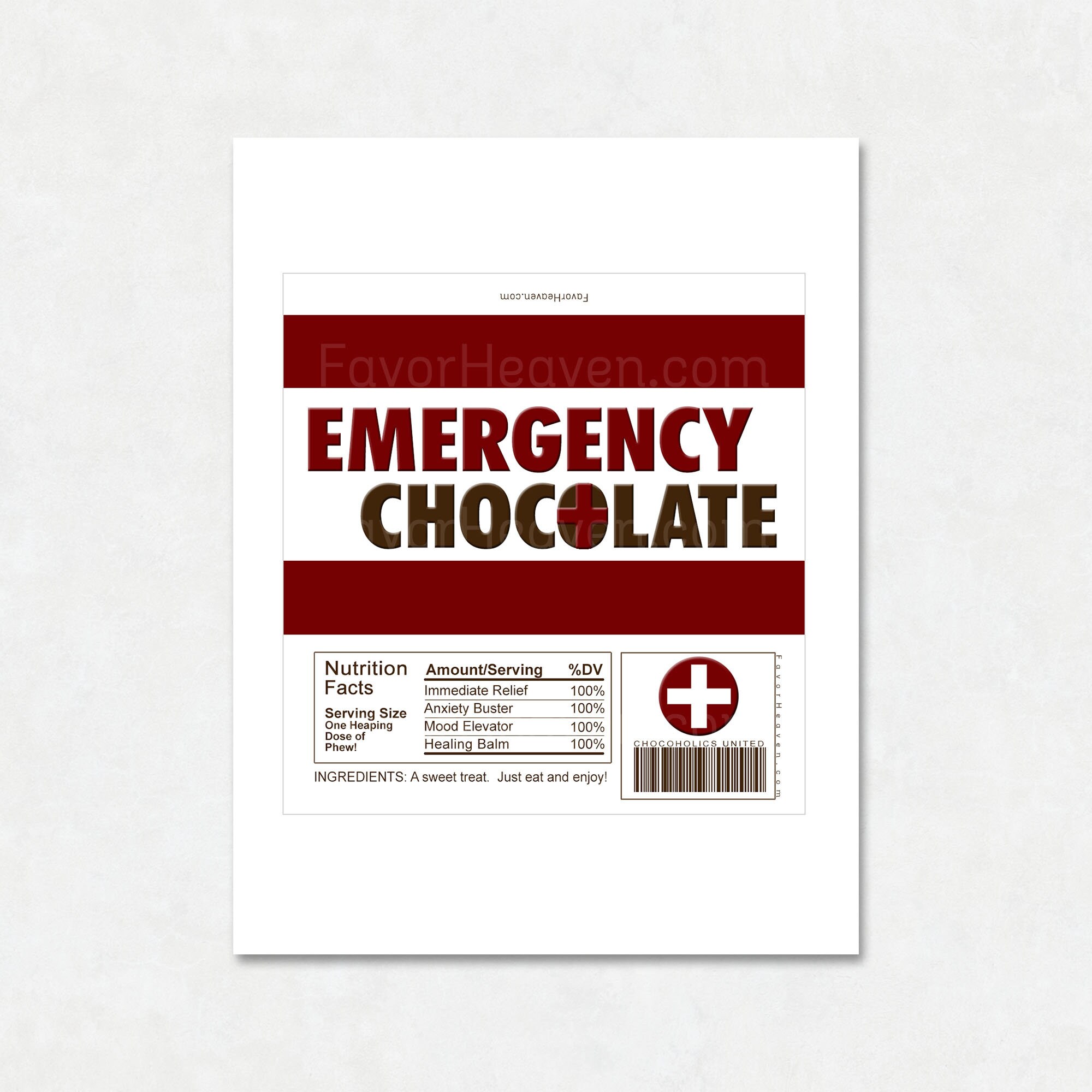 EMERGENCY CHOCOLATE Instant Download Printable Chocolate Candy Bar ...