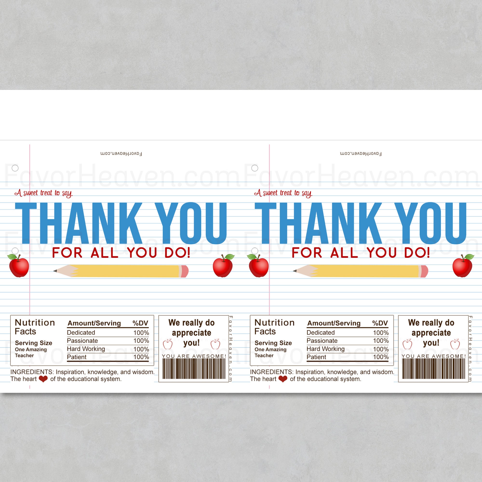 TEACHER APPRECIATION Chocolate Bar Wrapper Printable Instant Digital ...