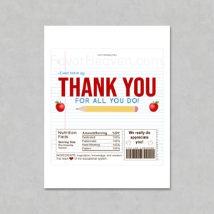 TEACHER APPRECIATION Chocolate Bar Wrapper Printable Instant Digital ...