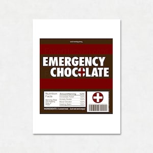 EMERGENCY CHOCOLATE Instant Download Printable Chocolate Candy Bar ...