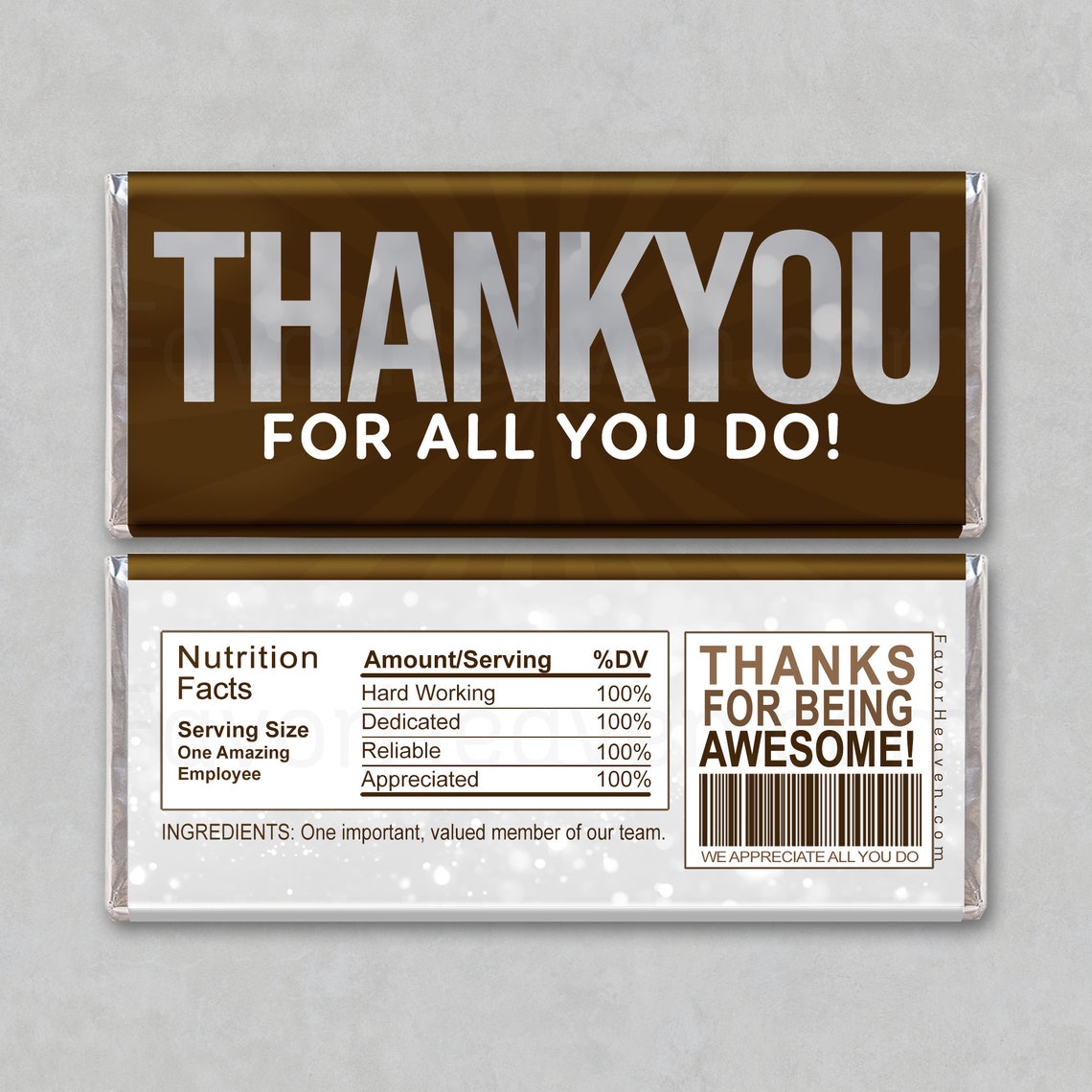 EMPLOYEE APPRECIATION THANK You Instant Download Printable Chocolate ...