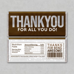 EMPLOYEE APPRECIATION THANK You Instant Download Printable Chocolate ...