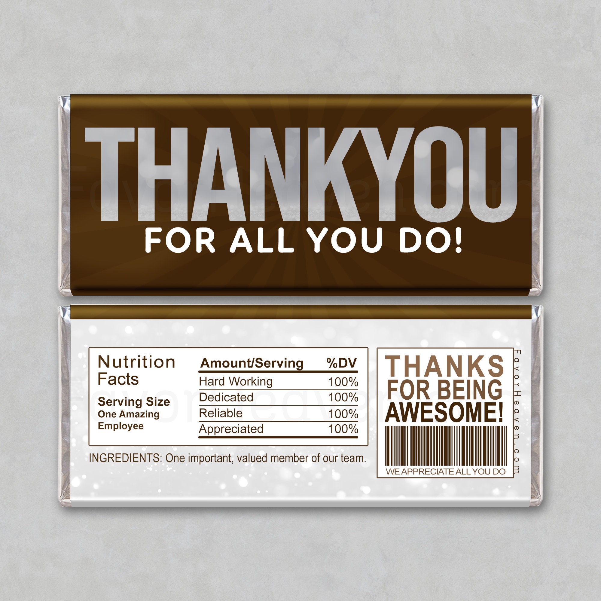 EMPLOYEE APPRECIATION THANK You Instant Download Printable Chocolate ...