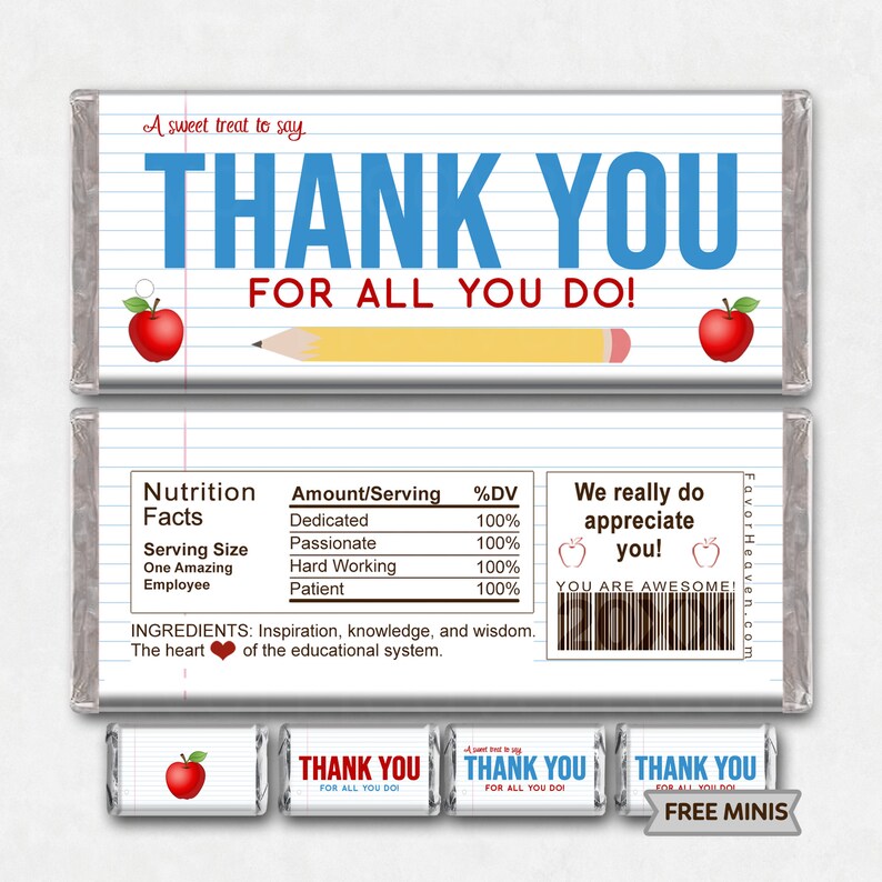 TEACHER APPRECIATION Chocolate Bar Wrapper Printable Instant - Etsy