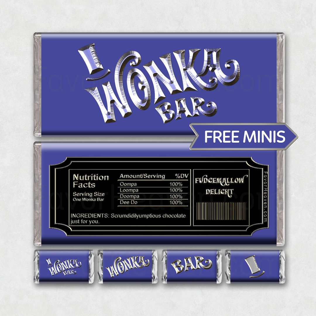 DIGITAL DOWNLOAD Printable Willy Wonka Candy Bar Wrappers Gift ...