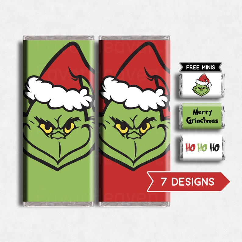 7 Digital Download Printable Grinch Face Head Santa Hat Red Green Merry ...