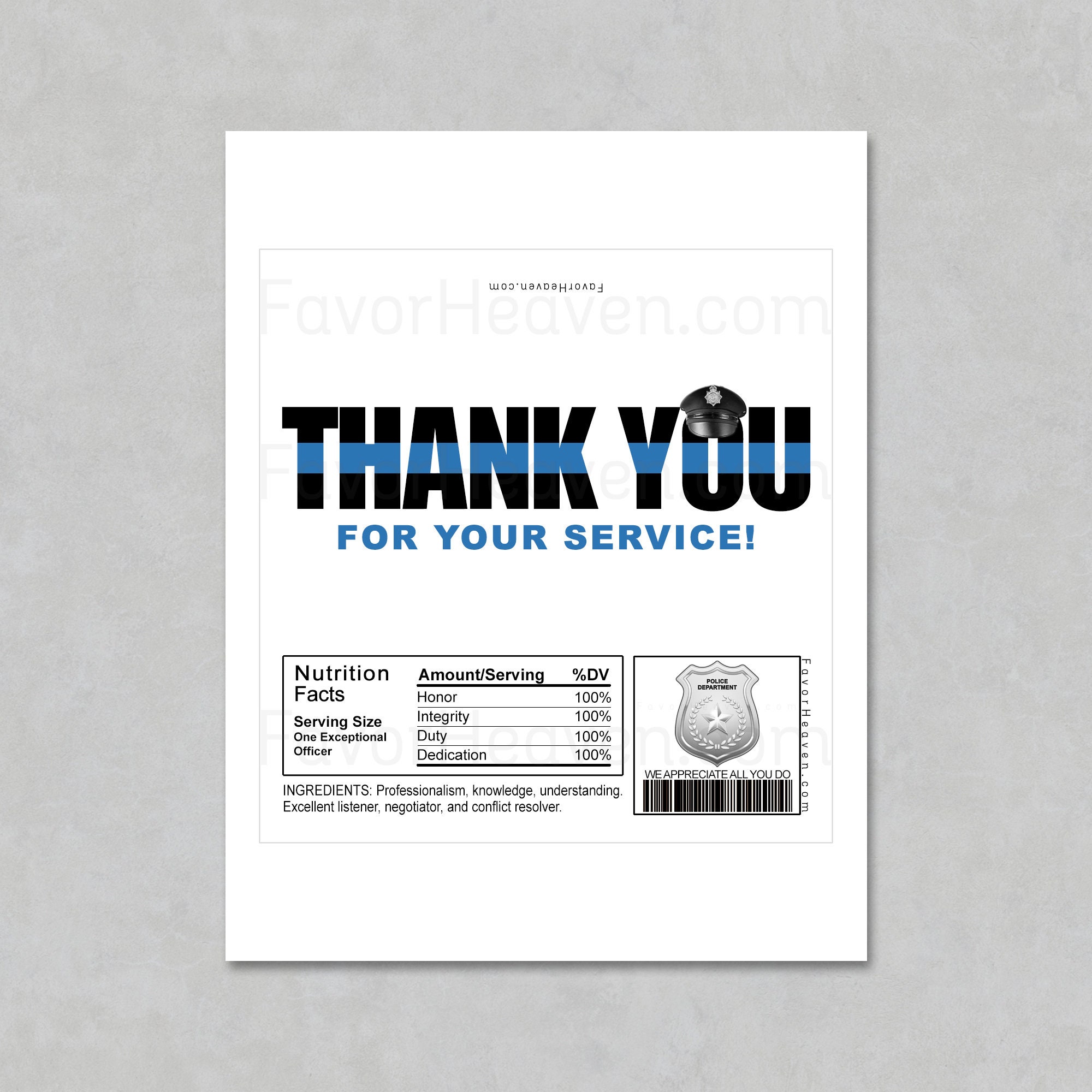 POLICE OFFICER THANK You Thin Blue Line Digital Download Printable ...