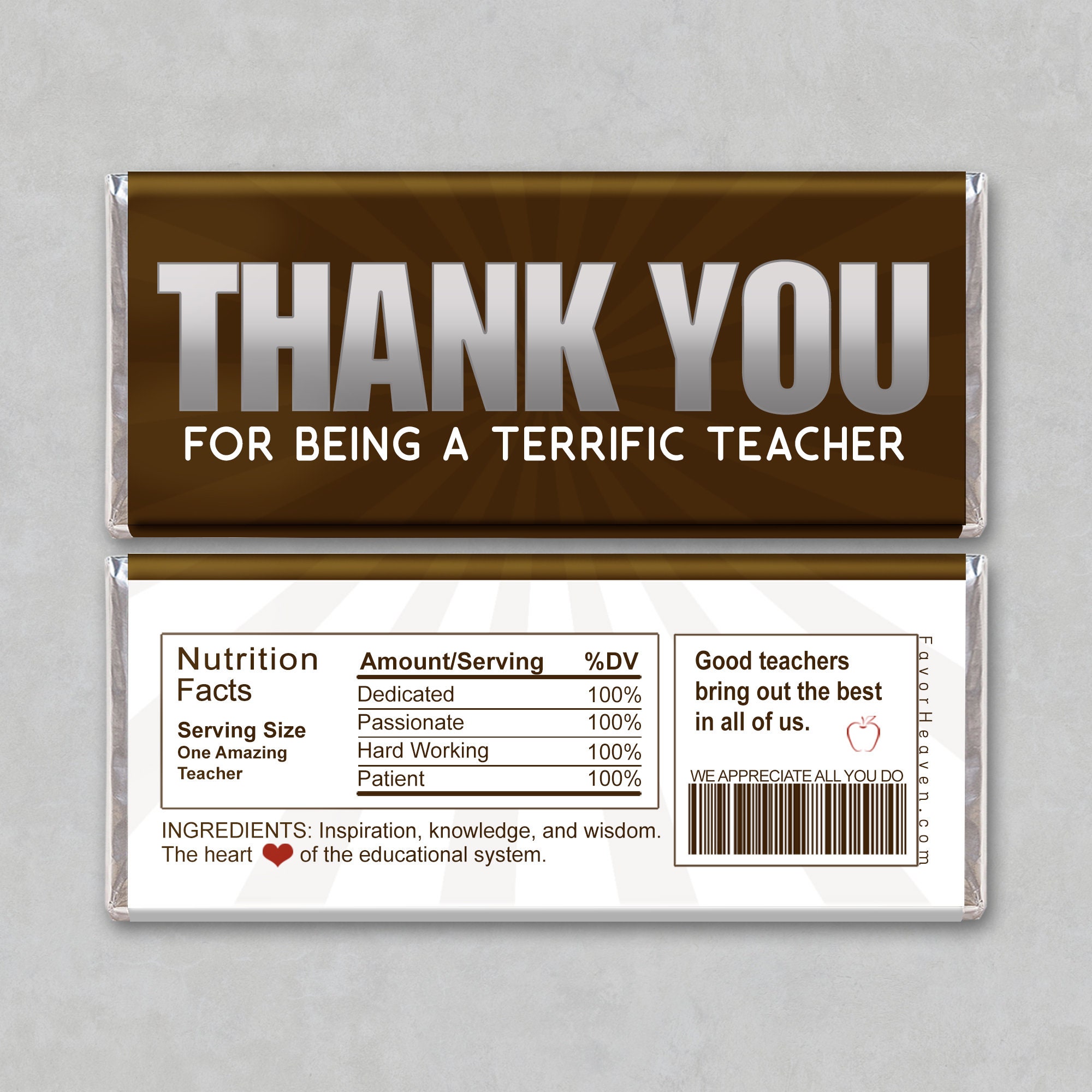 TEACHER APPRECIATION Chocolate Bar Wrapper Printable Instant Digital ...