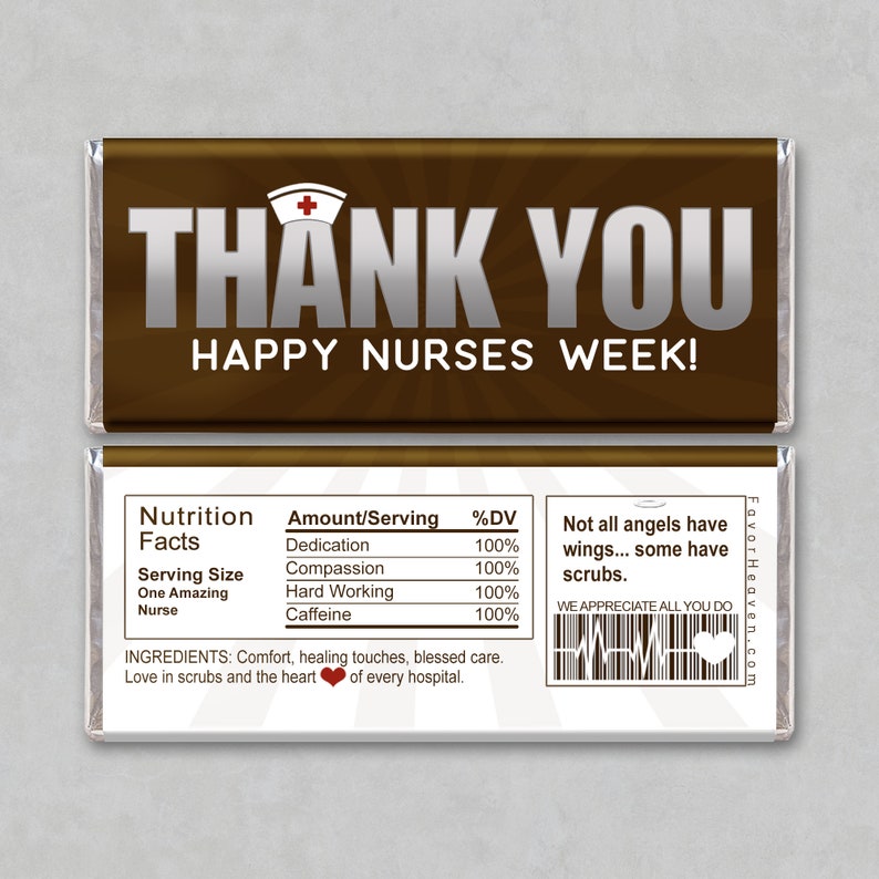 NURSE THANK YOU Digital Download Printable Appreciation Chocolate Candy ...